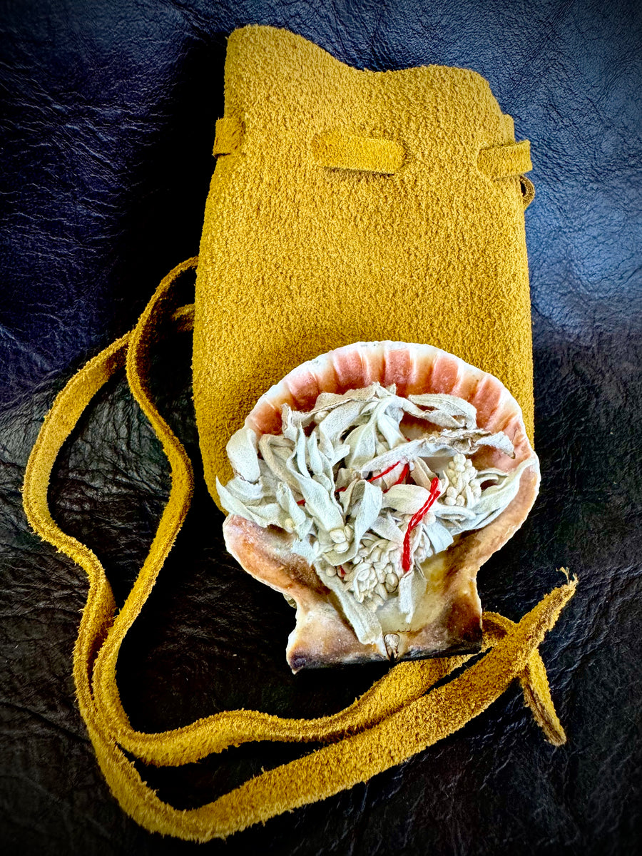 Medicine Bag with Sage & Shell – Medicine Man Crafts